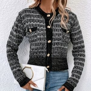 Sweaters | New Luxe Tweed Knit Button Up Crop Cardigan Sweater Top ...
